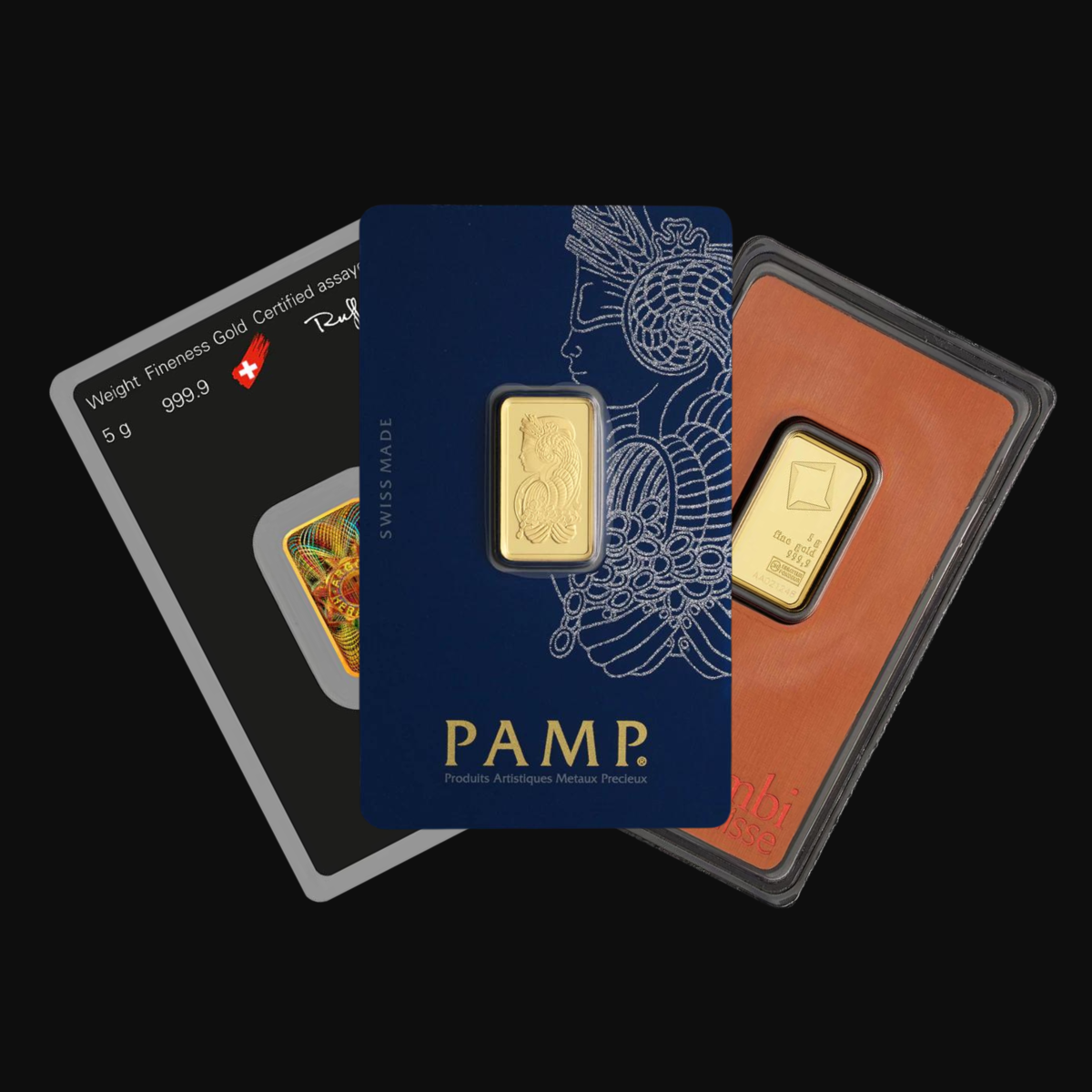 5 gram gold bars mixed brands - Tavex - Valuutta, Kulta, Hopea